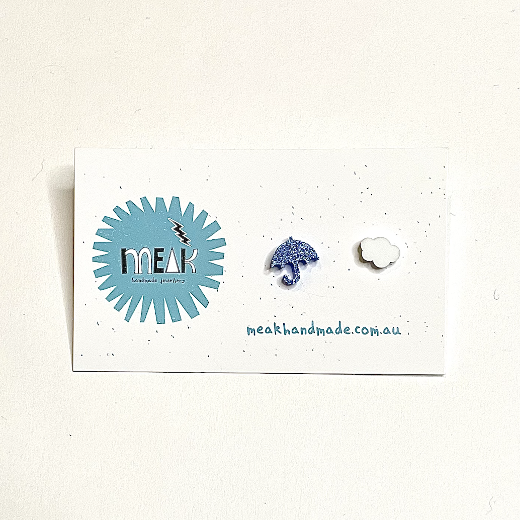 Sparkle Blue Umbrella & White Cloud Stud Earrings - MEAK | CALLA COLLECTIVE